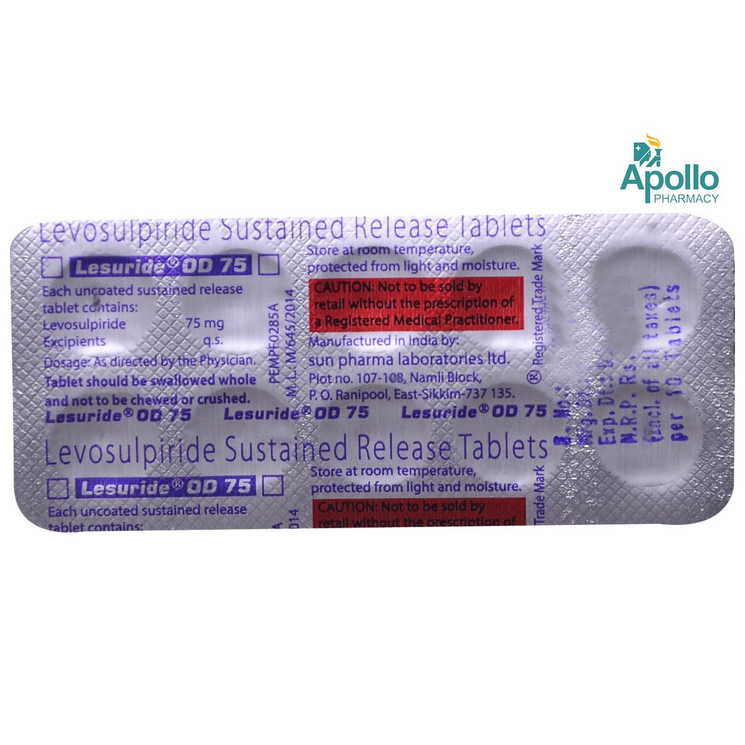 Lesuride OD 75 Tablet 10's Price, Uses, Side Effects, Composition - Apollo Pharmacy