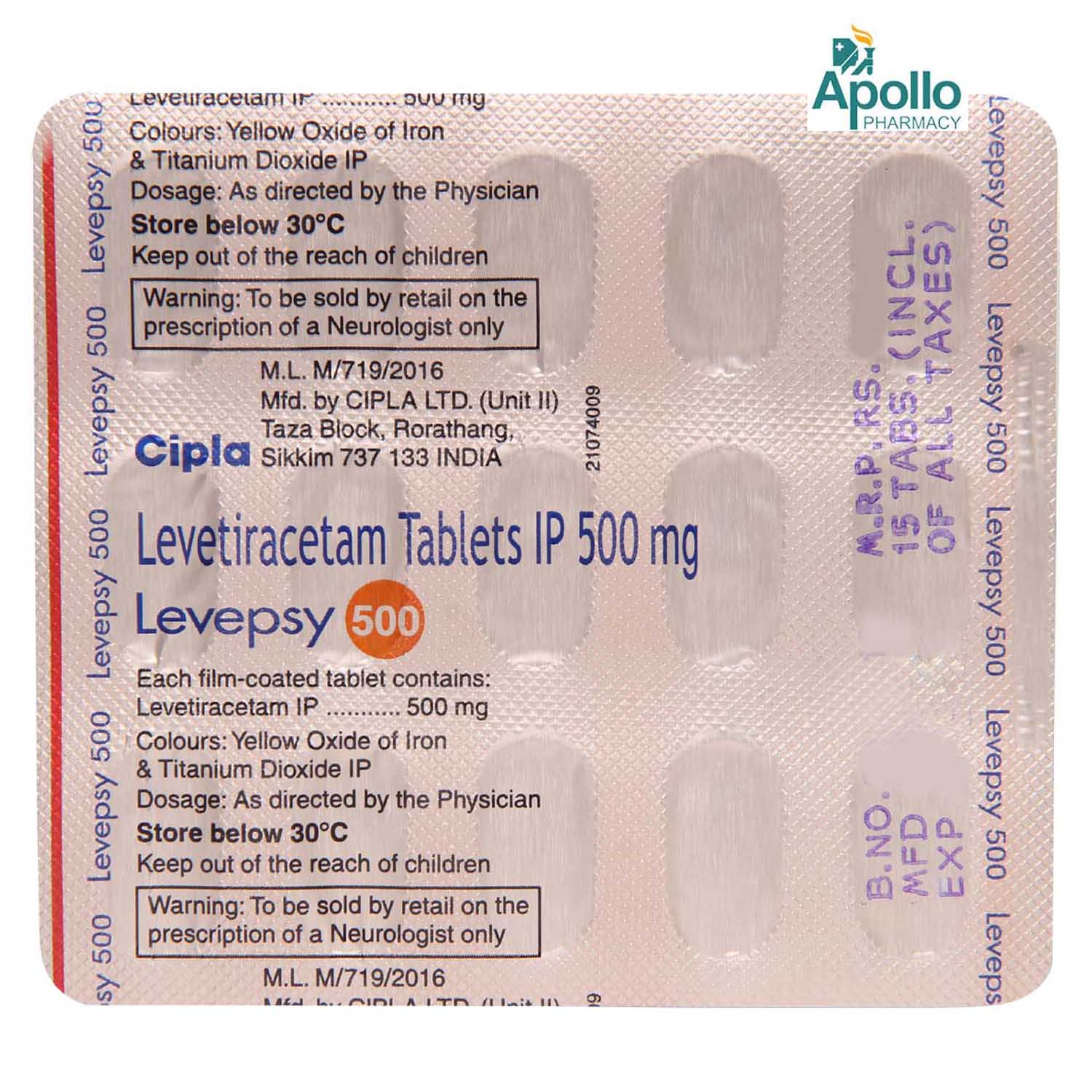 Levepsy 500 Tablet 15's Price, Uses, Side Effects, Composition - Apollo ...