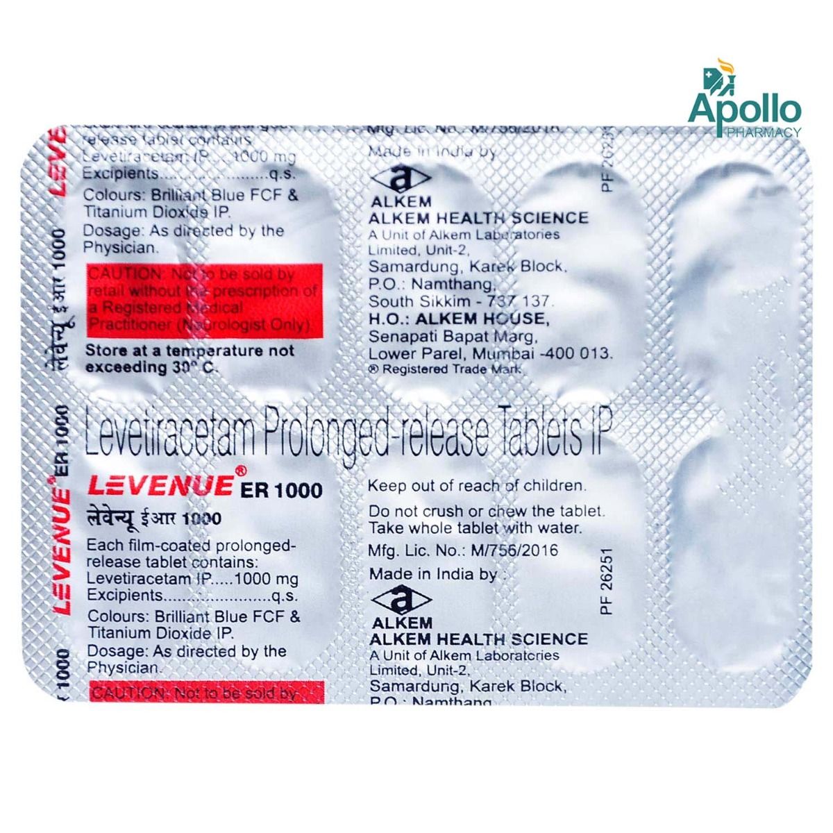 LEVENUE ER 1000MG TABLET 10'S Price, Uses, Side Effects, Composition ...