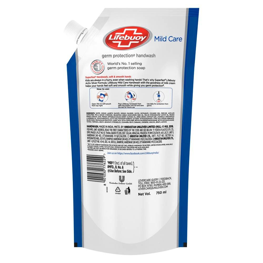 Lifebuoy Mild Care Germ Protection Handwash, 750 ml (Buy 1 Get 1 Free ...