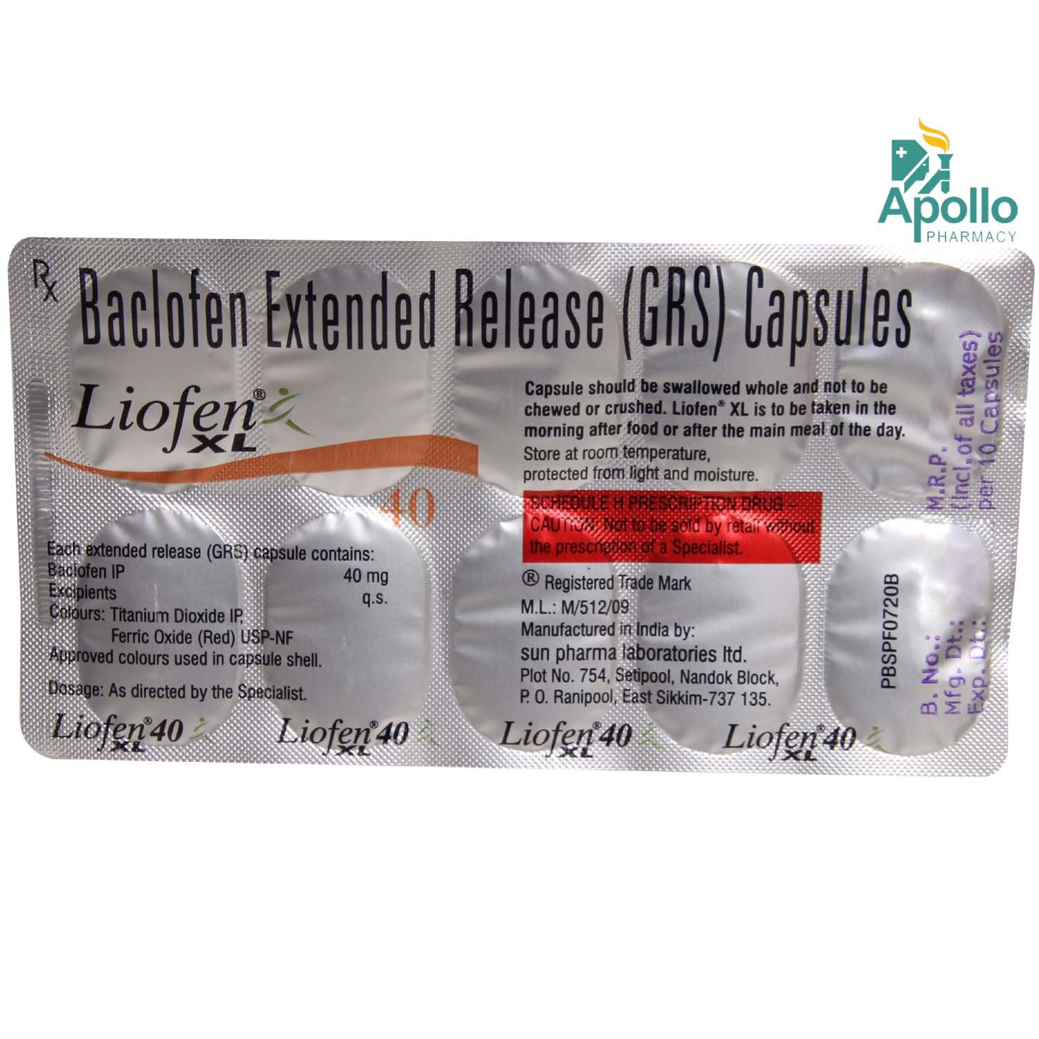 Liofen XL 40 Capsule 10's Price, Uses, Side Effects, Composition ...