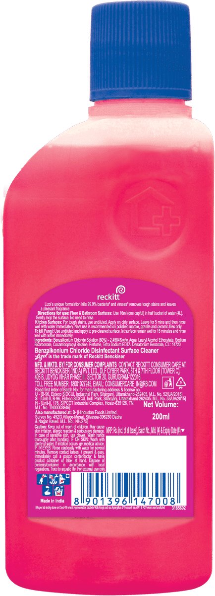 Lizol All in one Disinfectant Surface Cleaner Floral, 200 ml Price ...