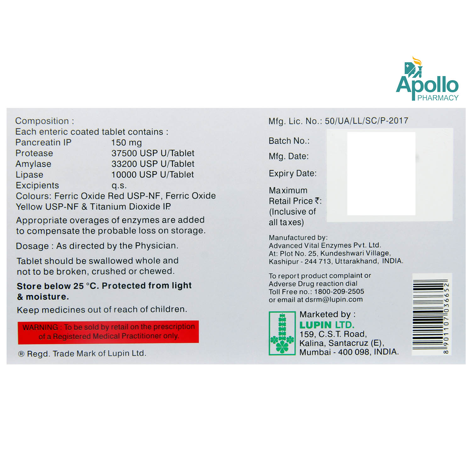 Lupase 10000 Tablet | Uses, Side Effects, Price | Apollo Pharmacy