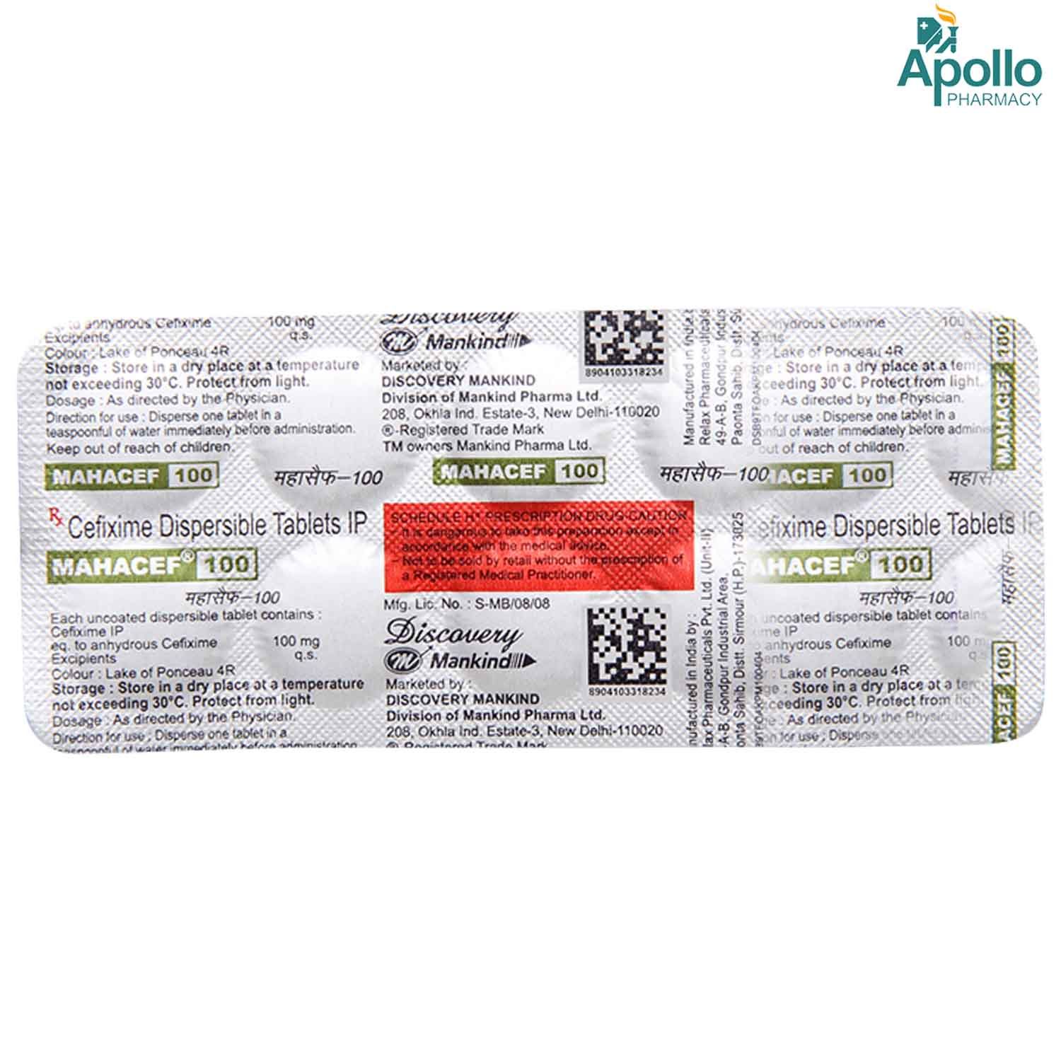 Mahacef 100 mg Tablet 10's Price, Uses, Side Effects, Composition ...