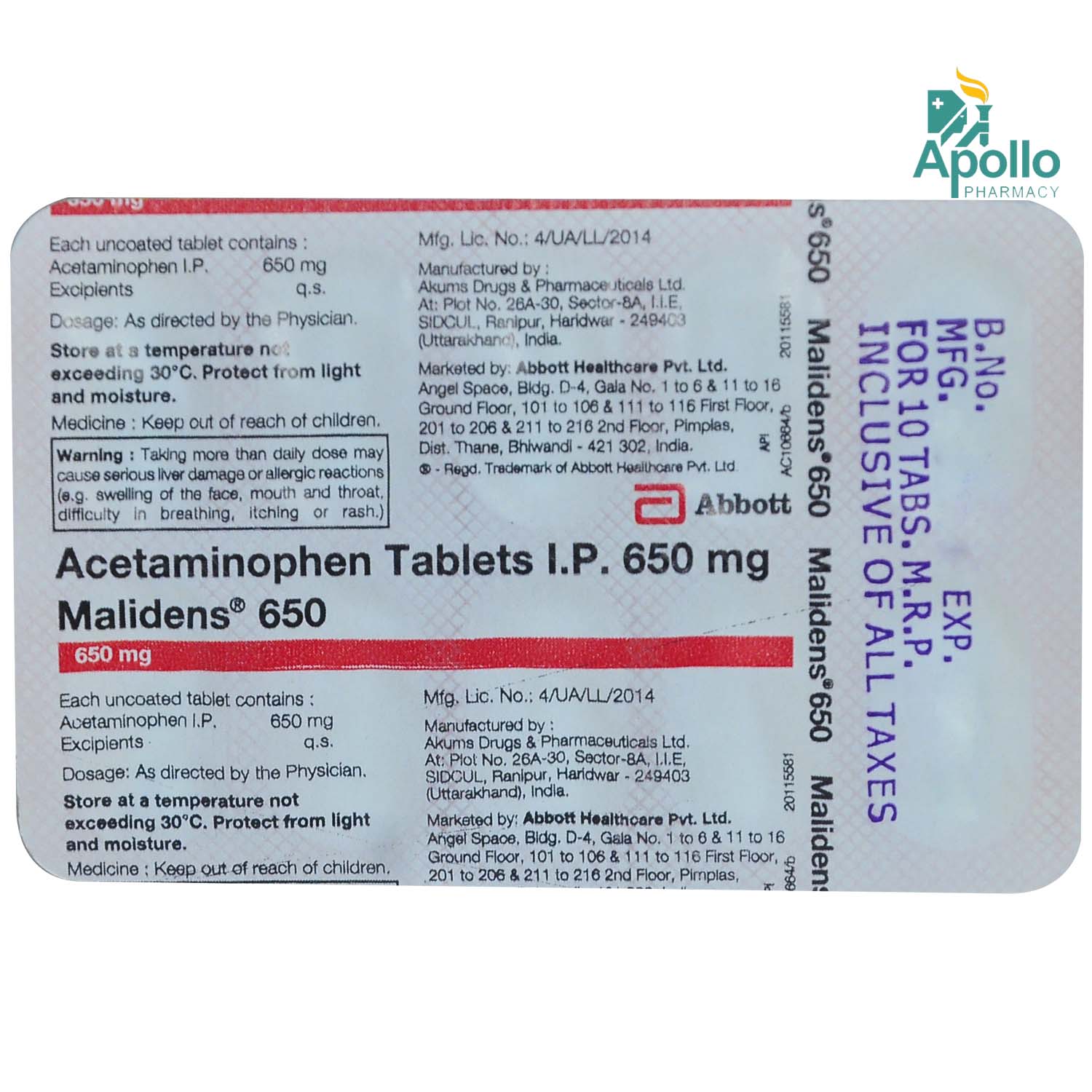 Buy Malidens 650 mg Tablet | 19 Minutes Delivery | Apollo Pharmacy