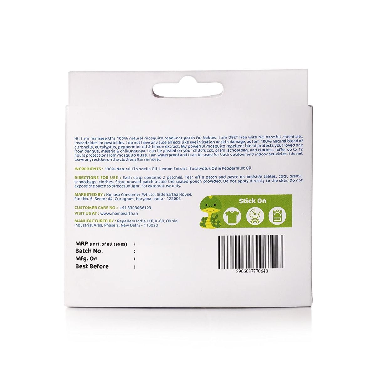 Mamaearth Natural Mosquito Repellent Patches for Baby, 24 Count Price ...