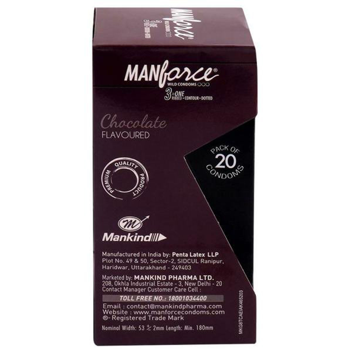 Manforce Chocolate Flavour Premium Condoms, 20 Count Price, Uses, Side ...