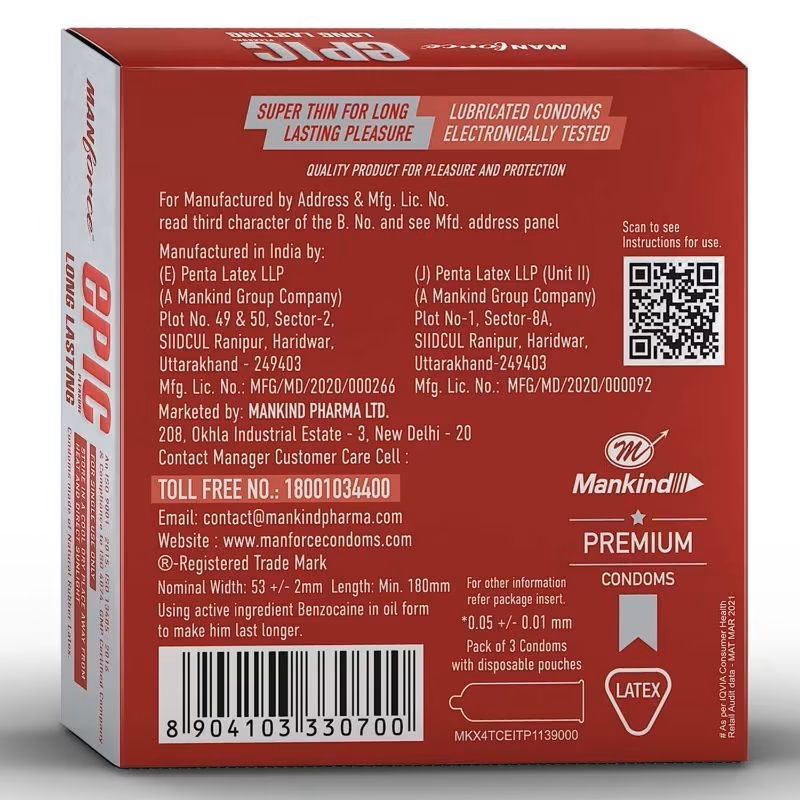 Manforce Epic Pleasure Long Lasting Super Thin Raspberry Flavour ...