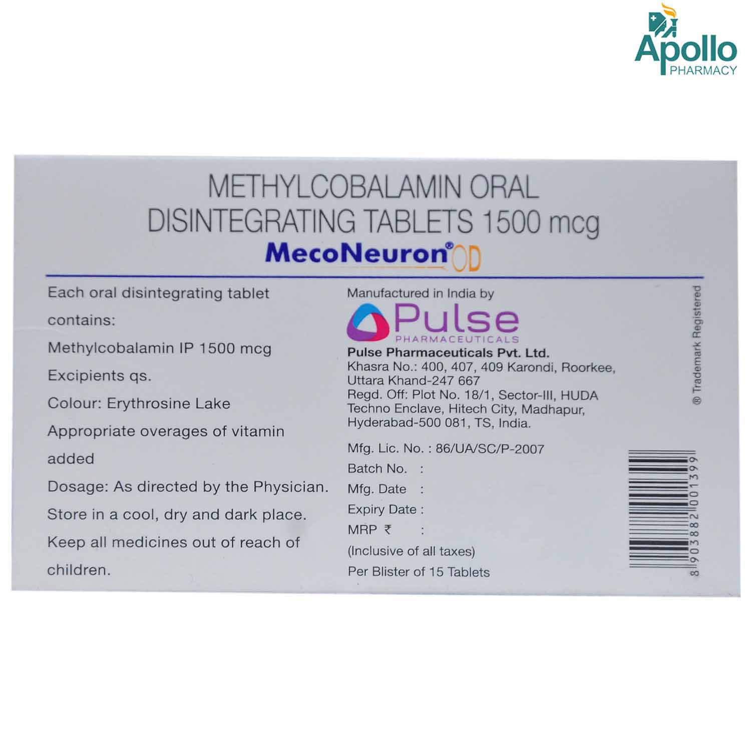 Meconeuron Od 1500mg Tablet | Uses, Side Effects, Price | Apollo Pharmacy
