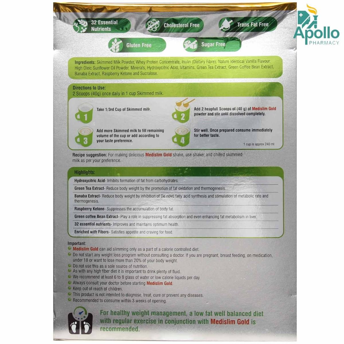 Medislim Gold Vanilla Flavour Powde, 500 gm Refill Pack Price, Uses ...