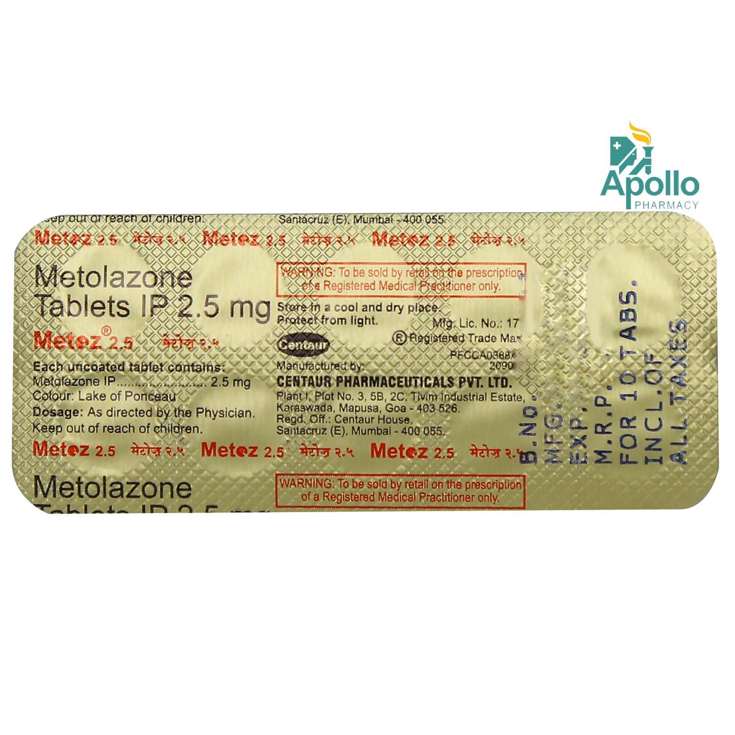Metoz 2.5 Tablet 10's Price, Uses, Side Effects, Composition - Apollo ...