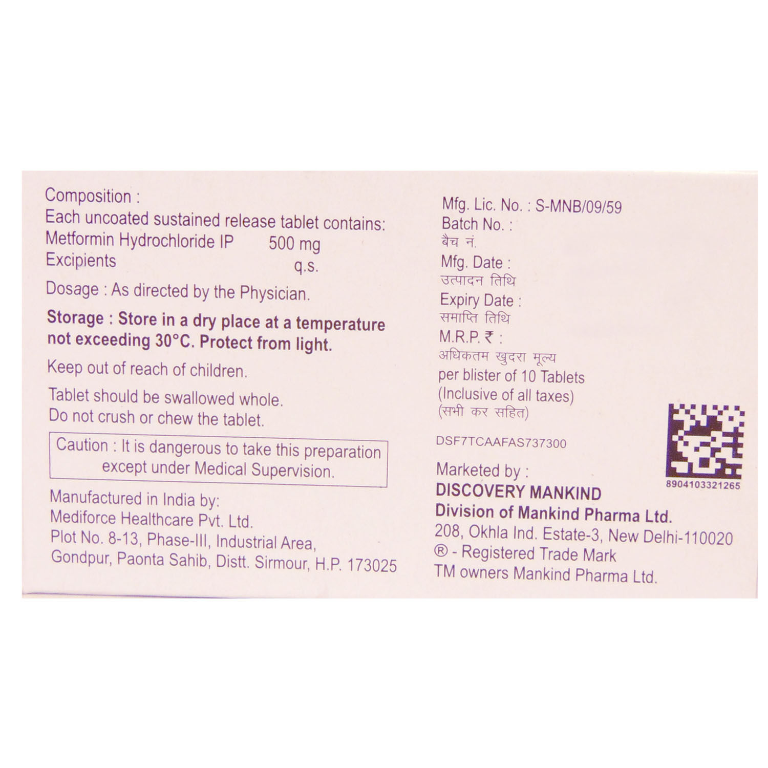 Metatime-500 XR Tablet 10's Price, Uses, Side Effects, Composition ...