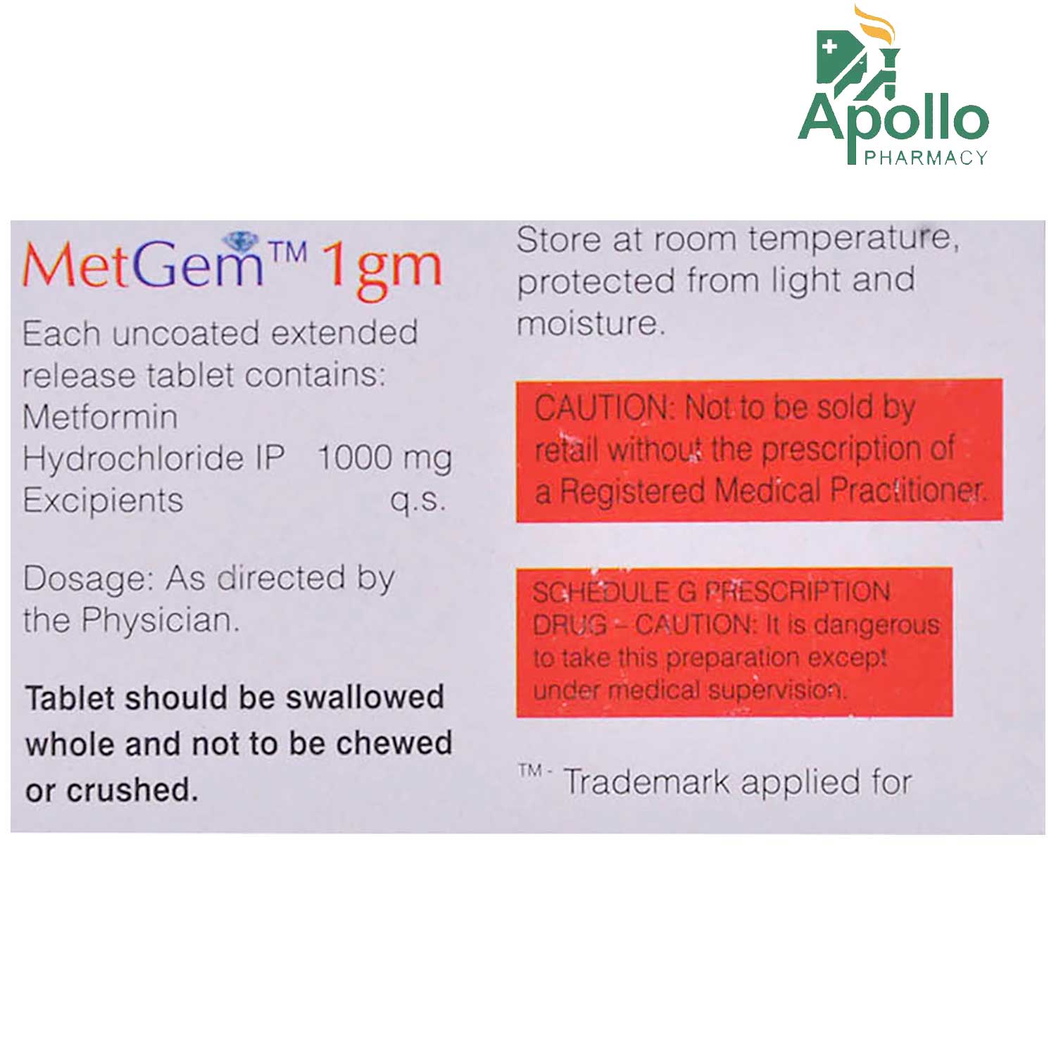 Metgem 1 gm Tablet | Uses, Side Effects, Price | Apollo Pharmacy