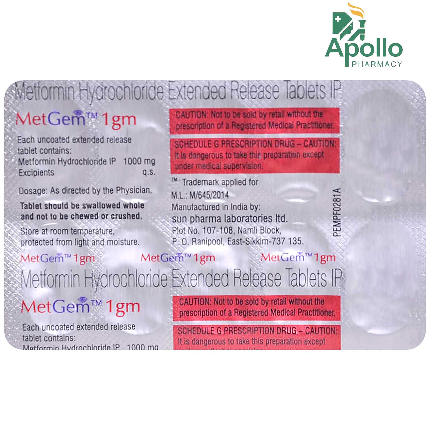 Metgem 1 gm Tablet 10's Price, Uses, Side Effects, Composition - Apollo ...