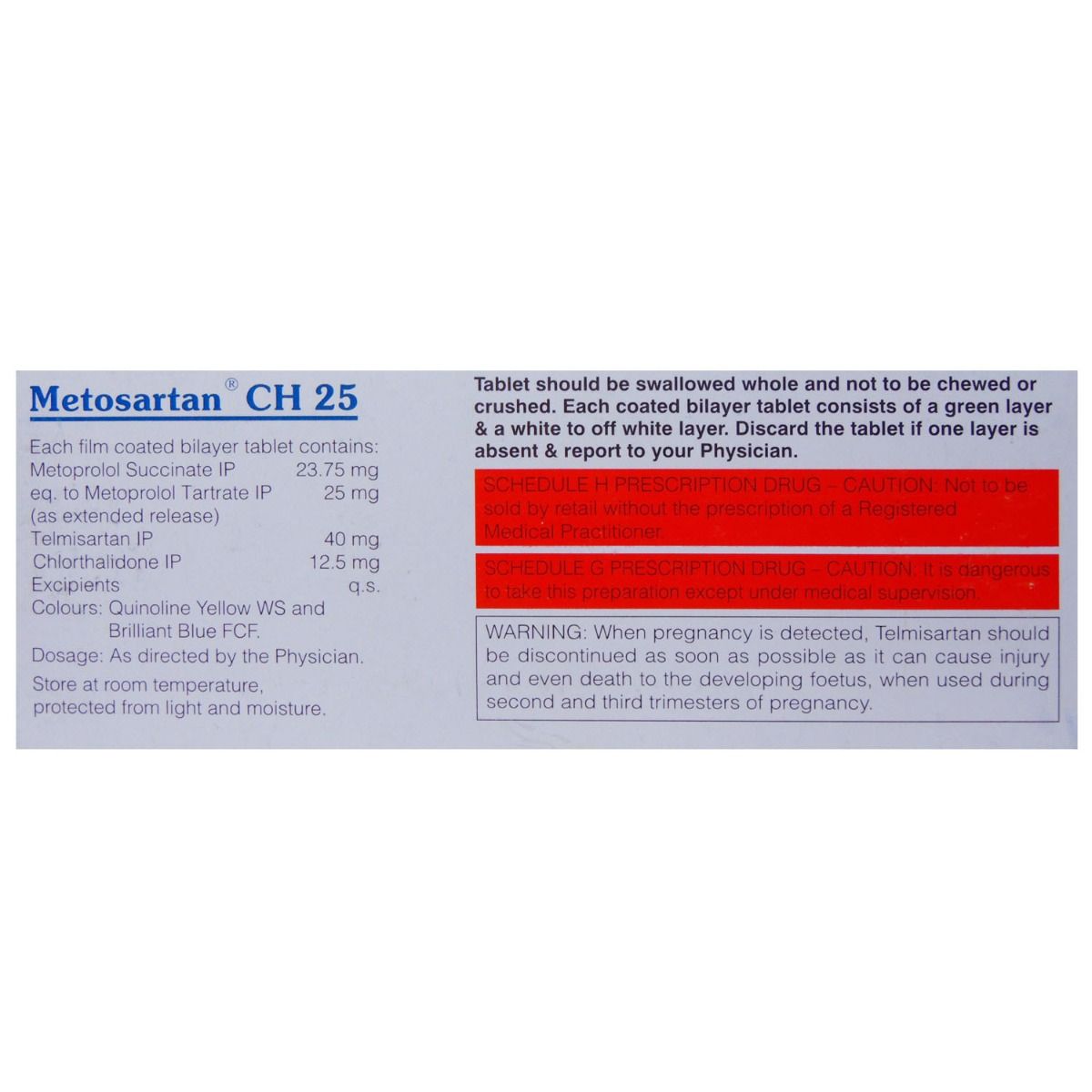 Metosartan CH 25 Tablet 10's Price, Uses, Side Effects, Composition ...