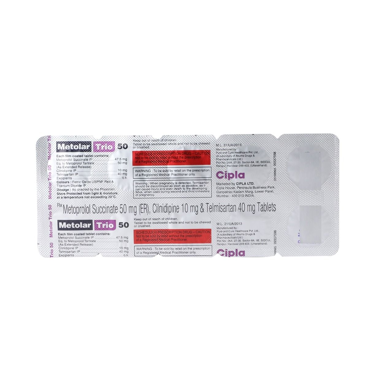 Metolar Trio 50 Tablet | Uses, Side Effects, Price | Apollo Pharmacy