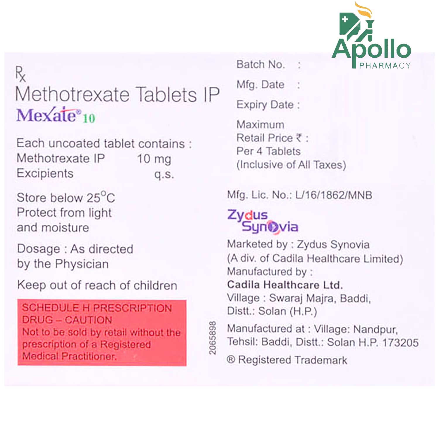 Mexate 10 Tablet 4's Price, Uses, Side Effects, Composition - Apollo ...