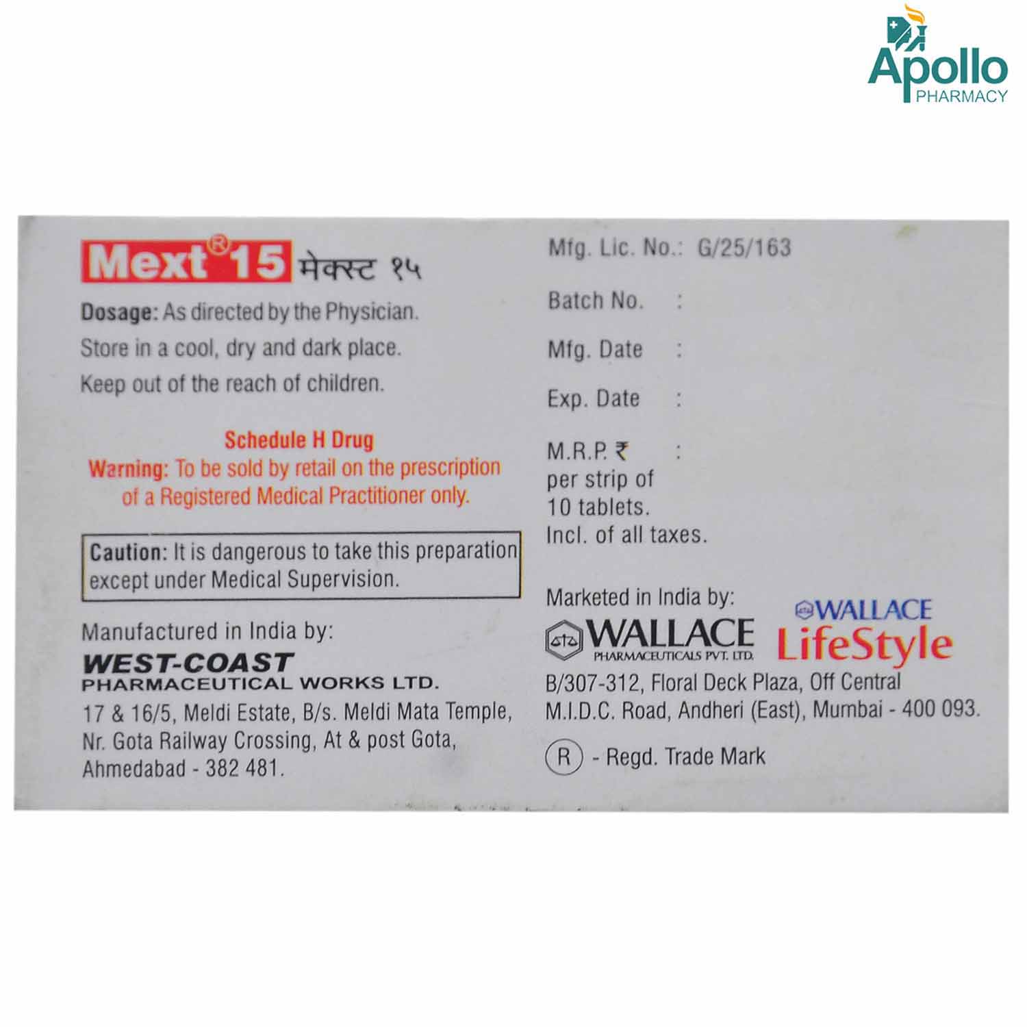 MEXT 15MG TABLET Price, Uses, Side Effects, Composition - Apollo Pharmacy