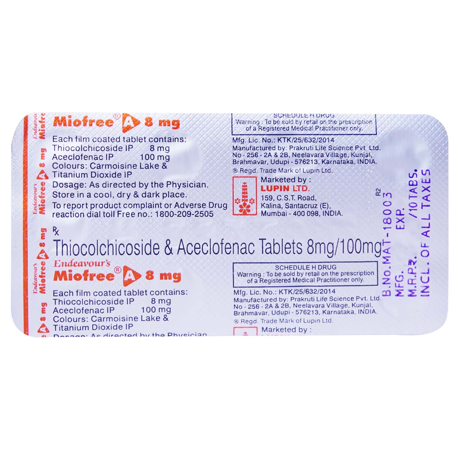 Miofree A 8 mg Tablet 10's Price, Uses, Side Effects, Composition ...