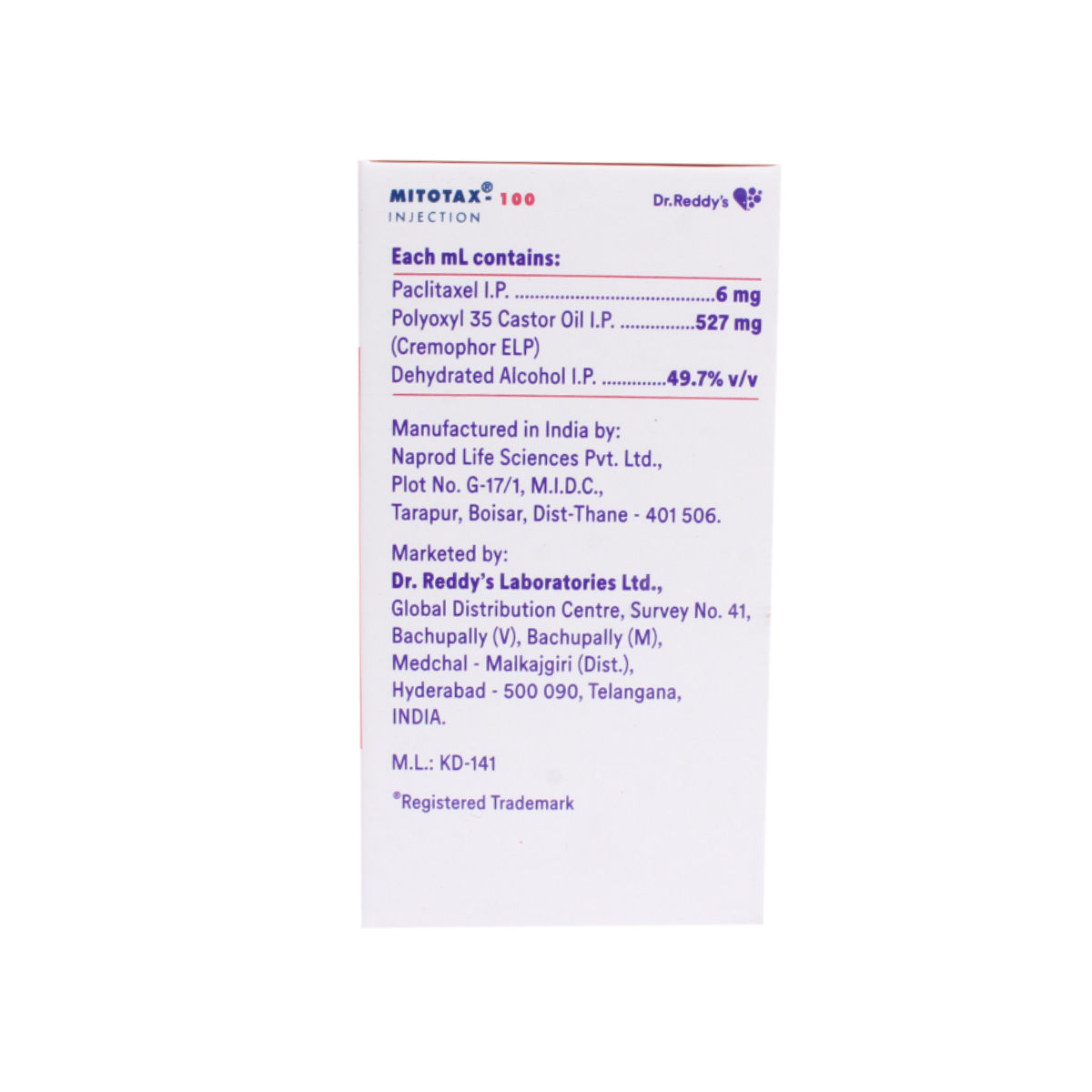 MITOTAX 100MG INJECTION Price, Uses, Side Effects, Composition - Apollo ...
