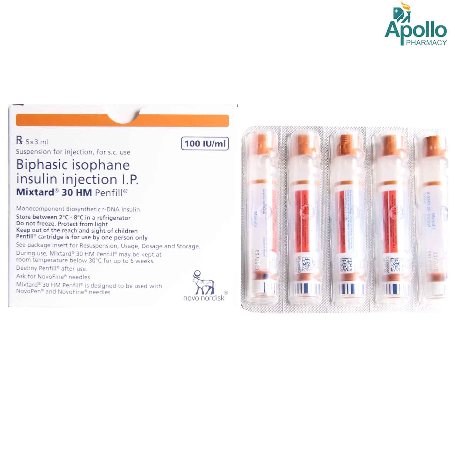 Mixtard 30 HM 100IU/ml Penfill 5 x 3 ml Price, Uses, Side Effects, Composition - Apollo Pharmacy