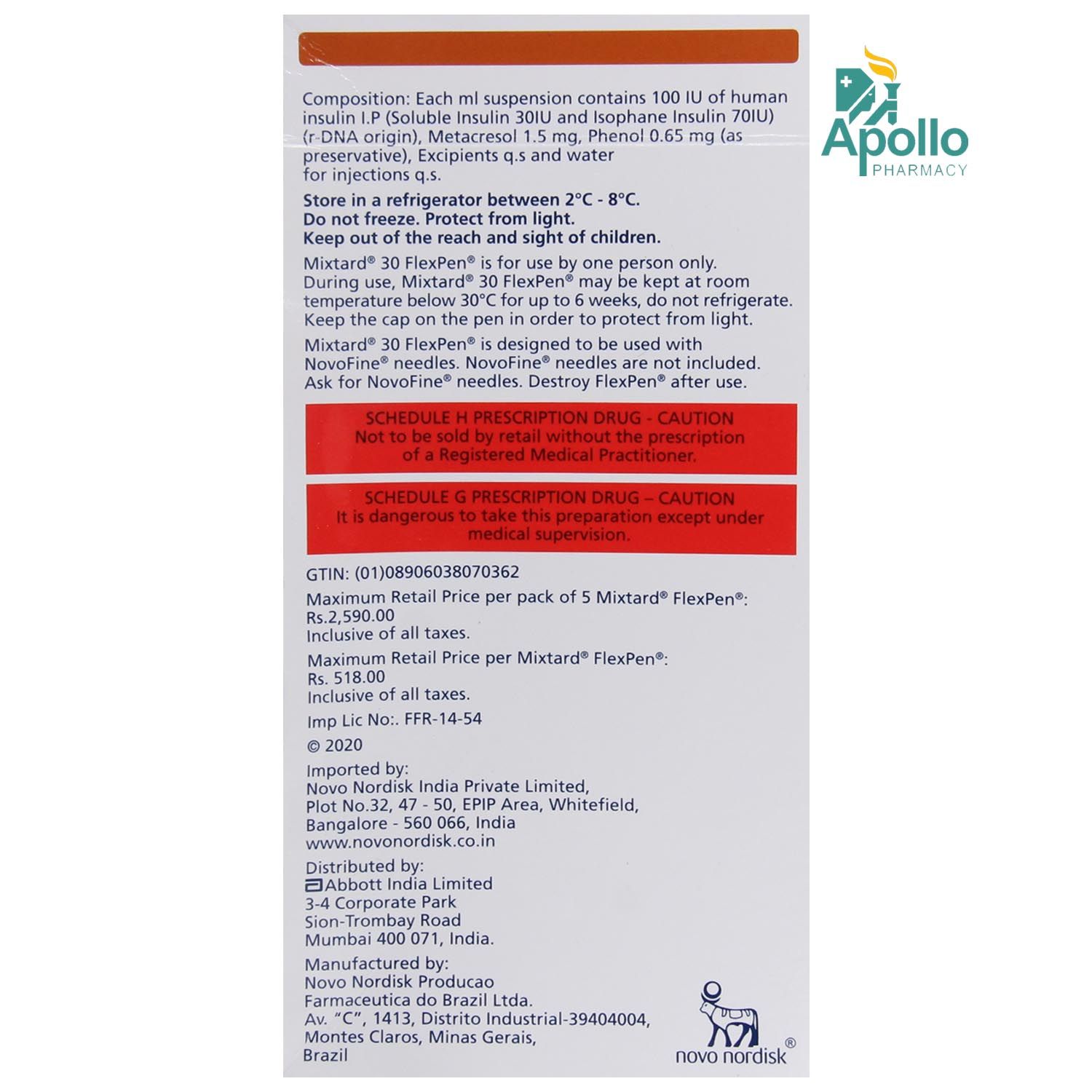 Mixtard 30 Flexpen 100/ml Injection 3 ml Price, Uses, Side Effects ...