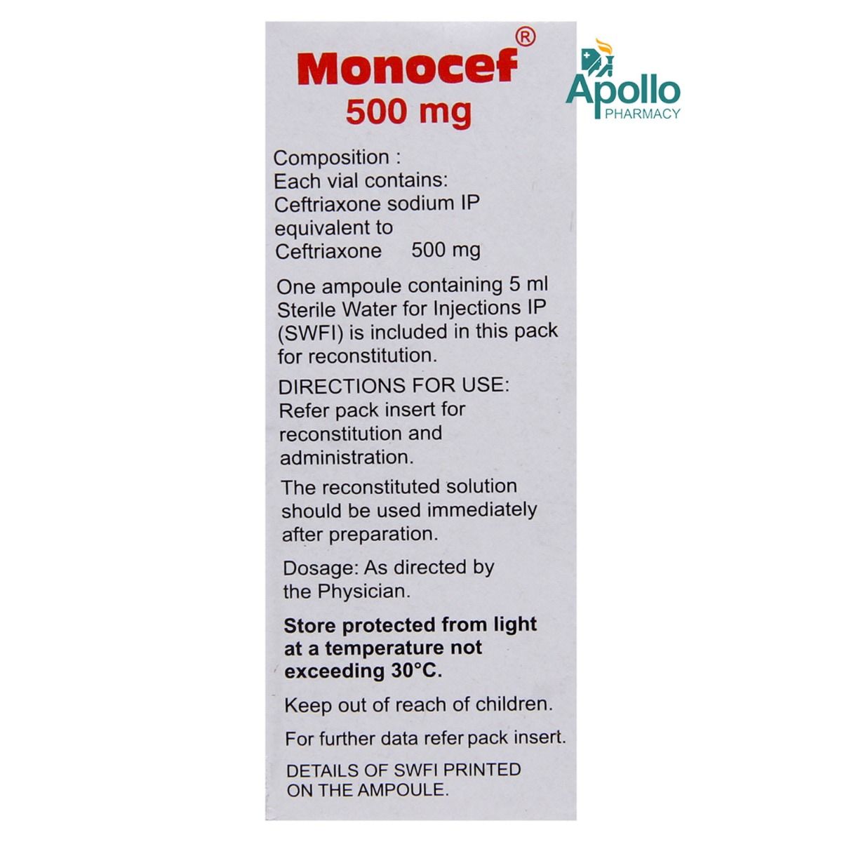 MONOCEF 500MG INJECTION Price, Uses, Side Effects, Composition - Apollo ...
