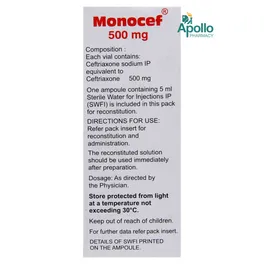 Monocef 500 mg Injection | Uses, Side Effects, Price | Apollo Pharmacy