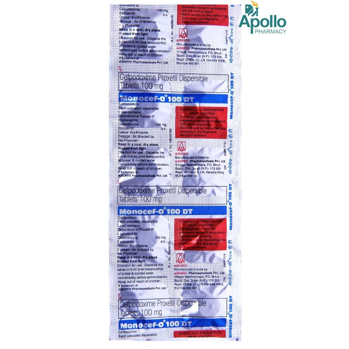 Monocef O DT 100 mg Tablet | Uses, Side Effects, Price | Apollo Pharmacy