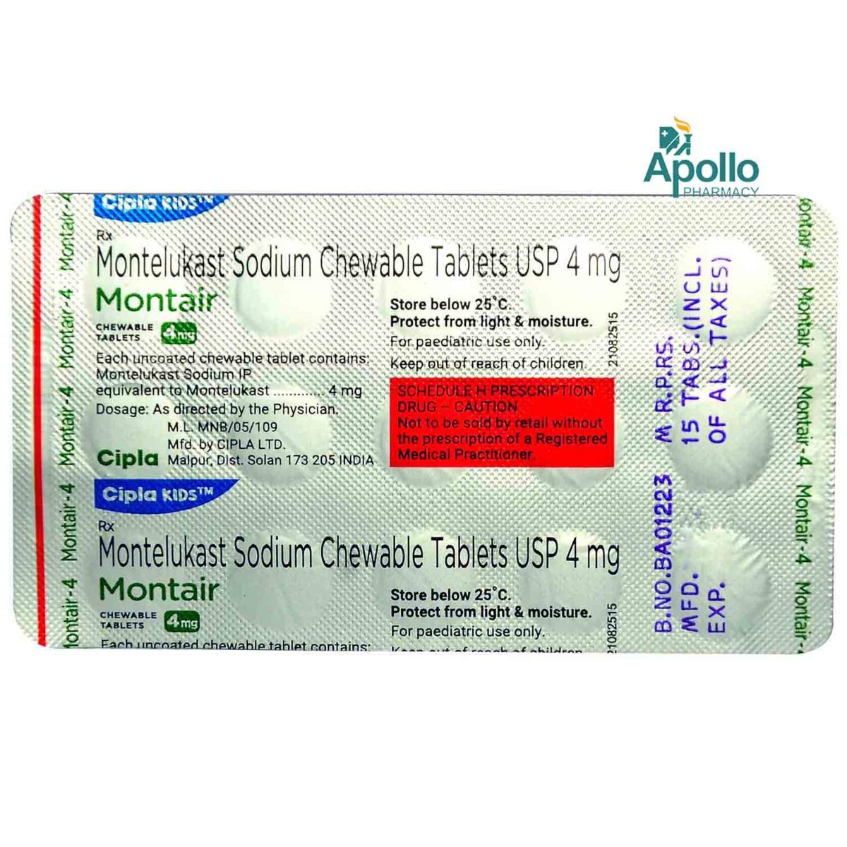 Montair 4 mg Chewable Tablet 15's Price, Uses, Side Effects ...