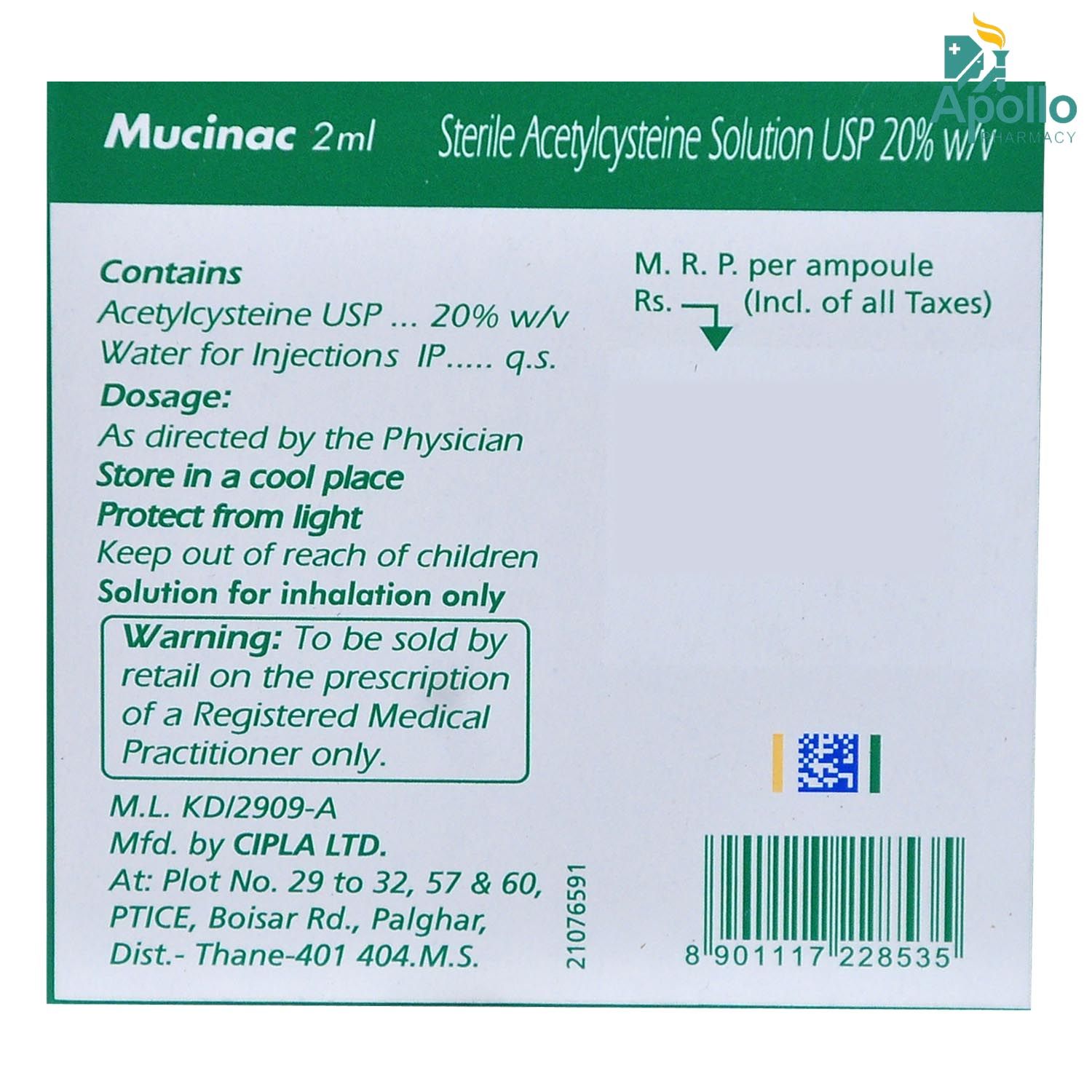 Mucinac Injection 5 x 2 ml | Uses, Side Effects, Price | Apollo Pharmacy