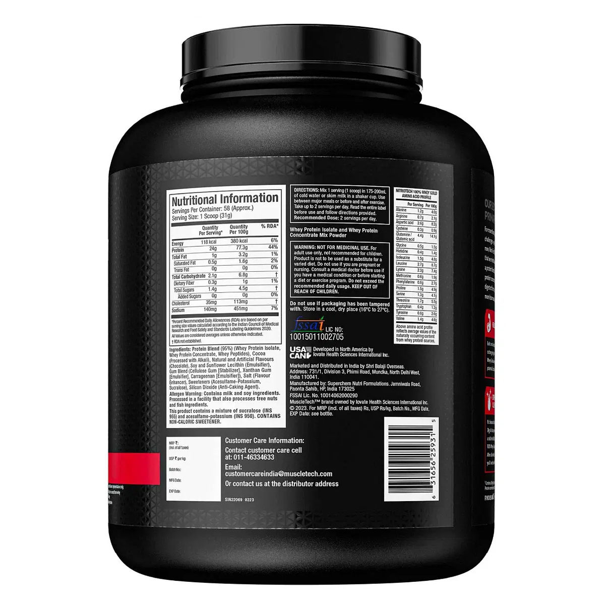 Muscletech Nitrotech Whey Protein Milk Chocolate Flavour Powder, 1.81 ...