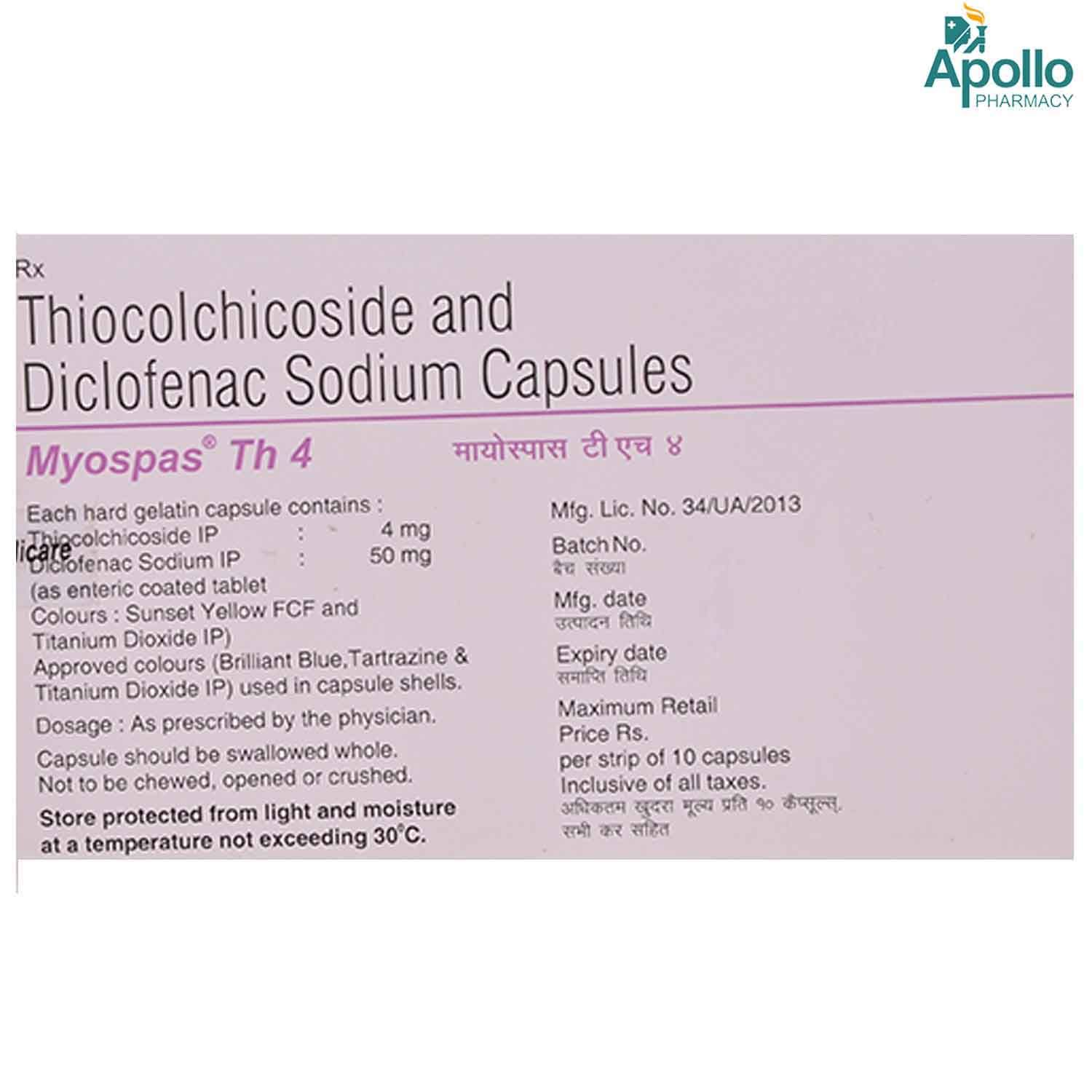 Myospas TH 4 Capsule 10's Price, Uses, Side Effects, Composition ...