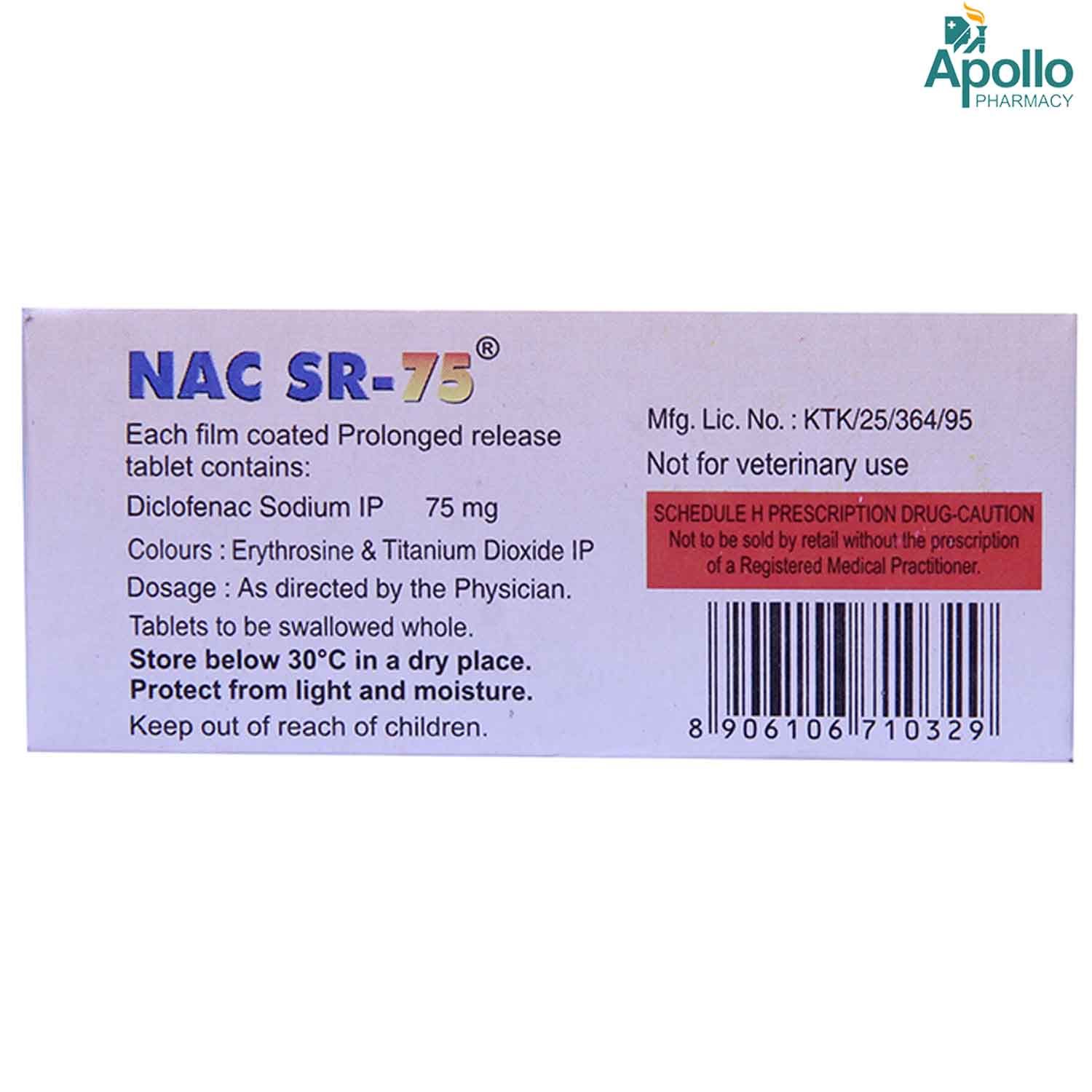 NAC SR 75MG TABLET Price, Uses, Side Effects, Composition - Apollo Pharmacy
