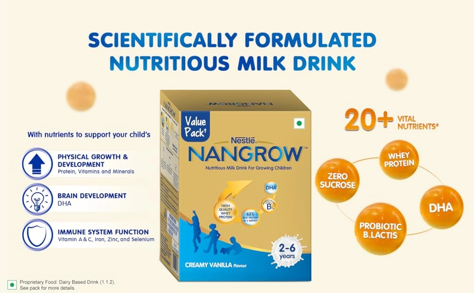 Nestle Nangrow Creamy Vanilla Flavour Nutrition Powder, 800 gm Refill ...