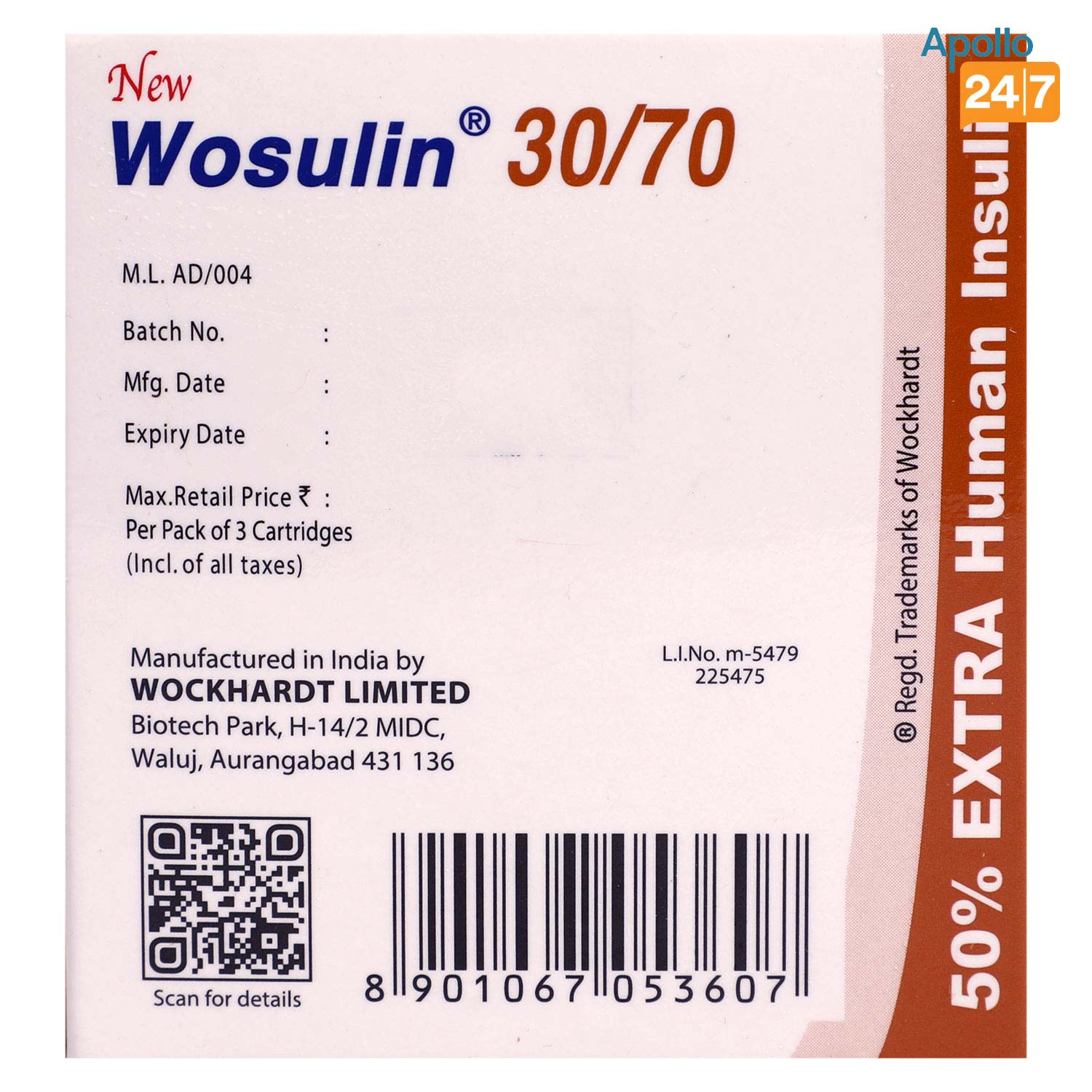 New Wosulin 30/70 100IU/ml Cartridge 3 x 3 ml Price, Uses, Side Effects ...