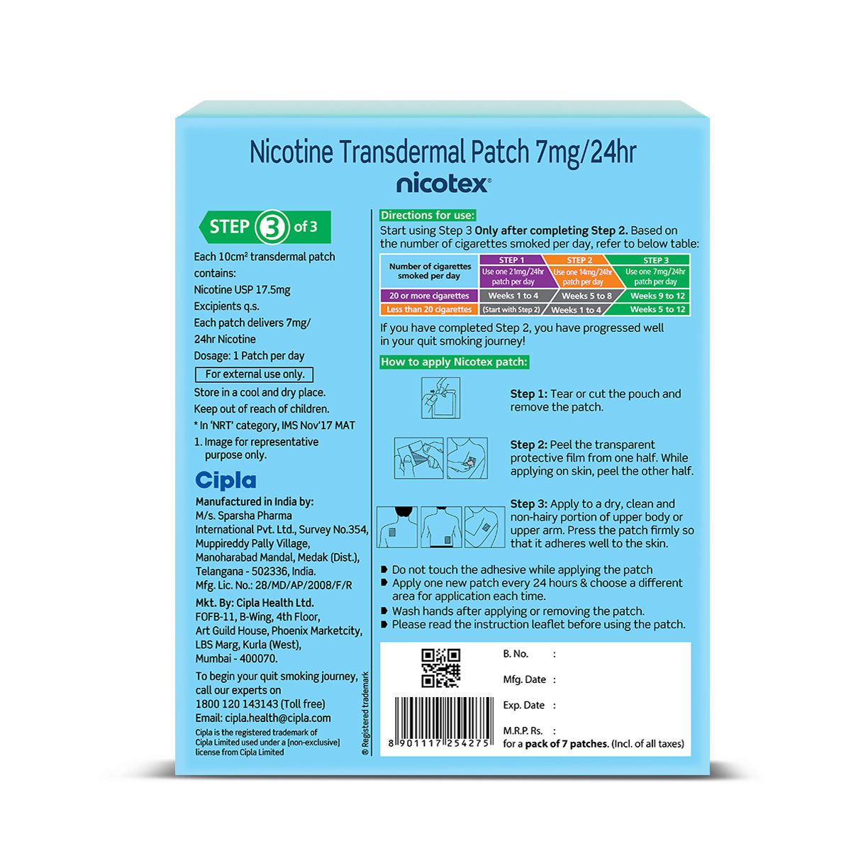 Nicotex 7mg Nicotine Transdermal Patches, 7 Count Price, Uses, Side ...