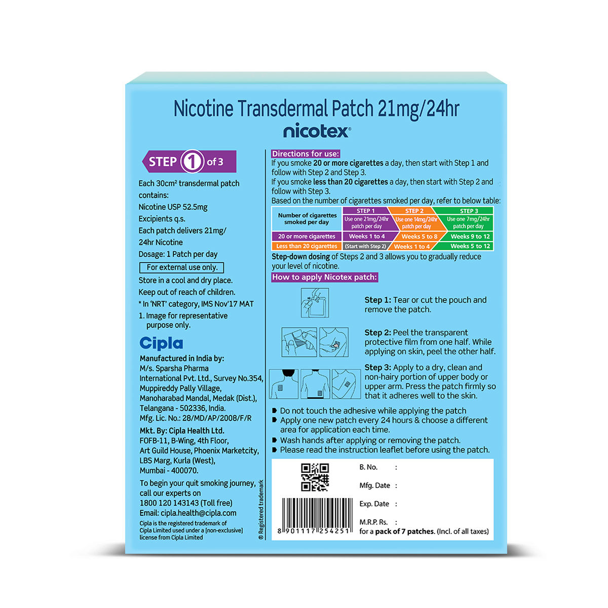 Nicotex 21mg Nicotine Transdermal Patches, 7 Count Price, Uses, Side ...