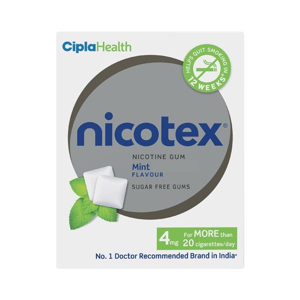 Nicotex 4 mg Sugar Free Mint Flavour Nicotine Gum, 12 Count Price, Uses ...