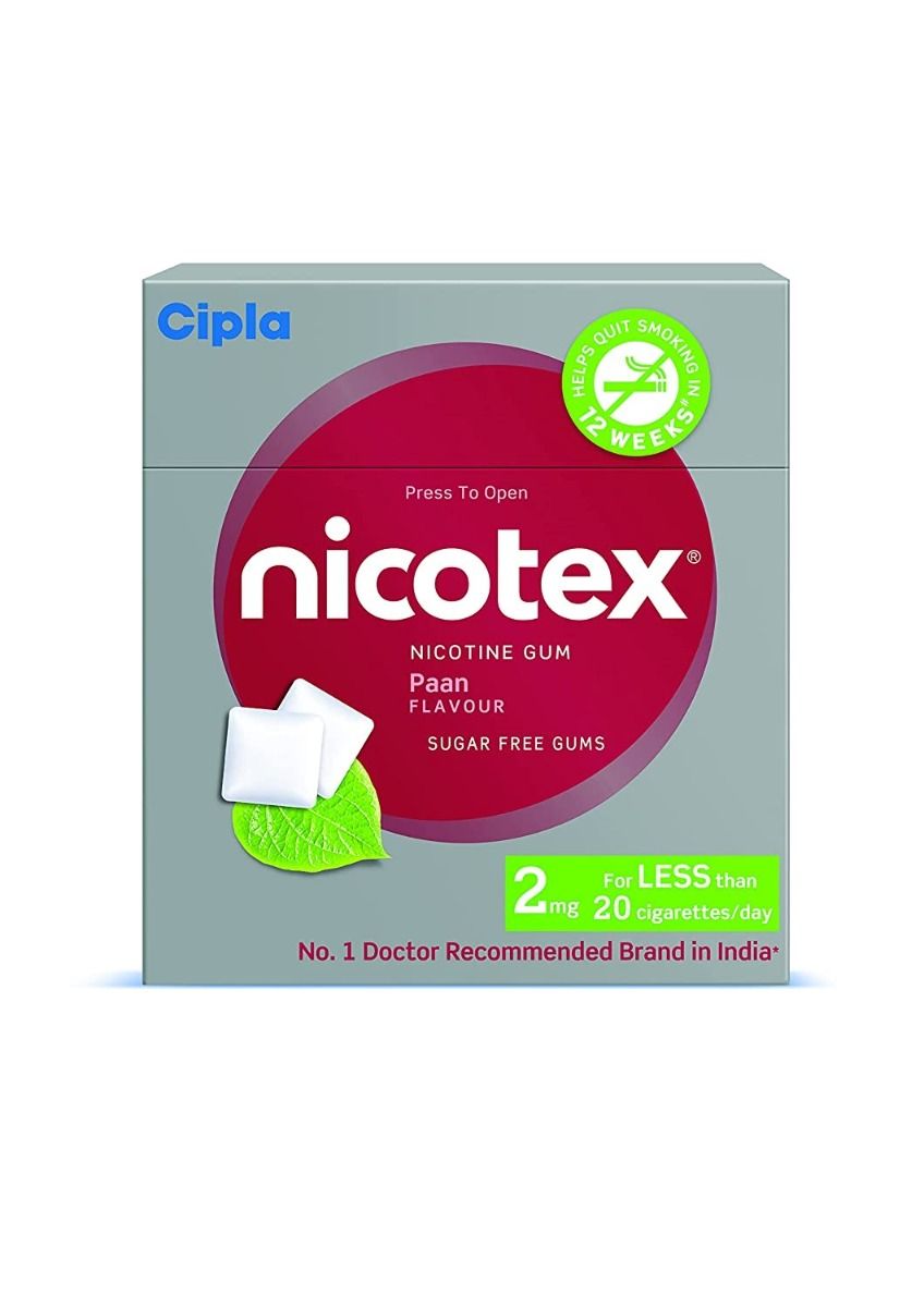 Nicotex 2 mg Sugar Free Paan Flavour Nicotine Gum, 12 Count Price, Uses ...