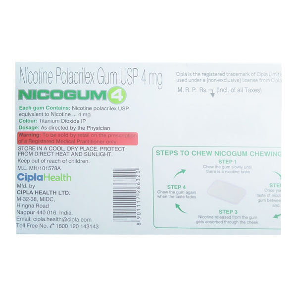 Nicogum 4 Nicotine Gum Freshmint Flavour, 12 Chewing Gums Price, Uses ...
