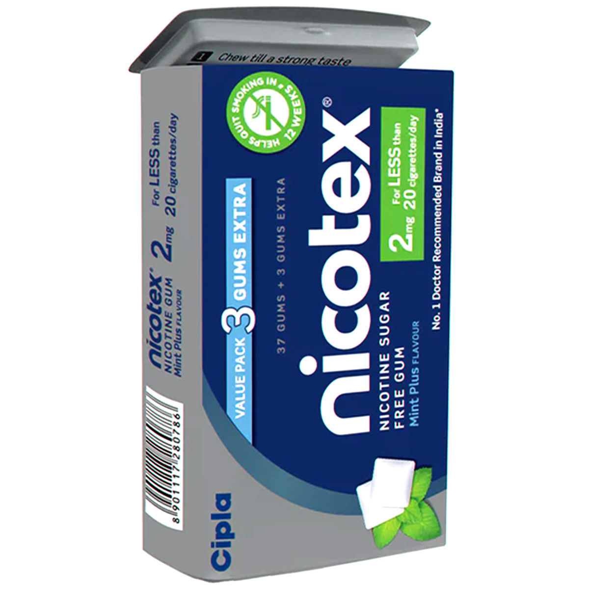 Buy Nicotex 2mg Sugar Free Mint Plus Flavour Nicotine Gum, 40 Count ...