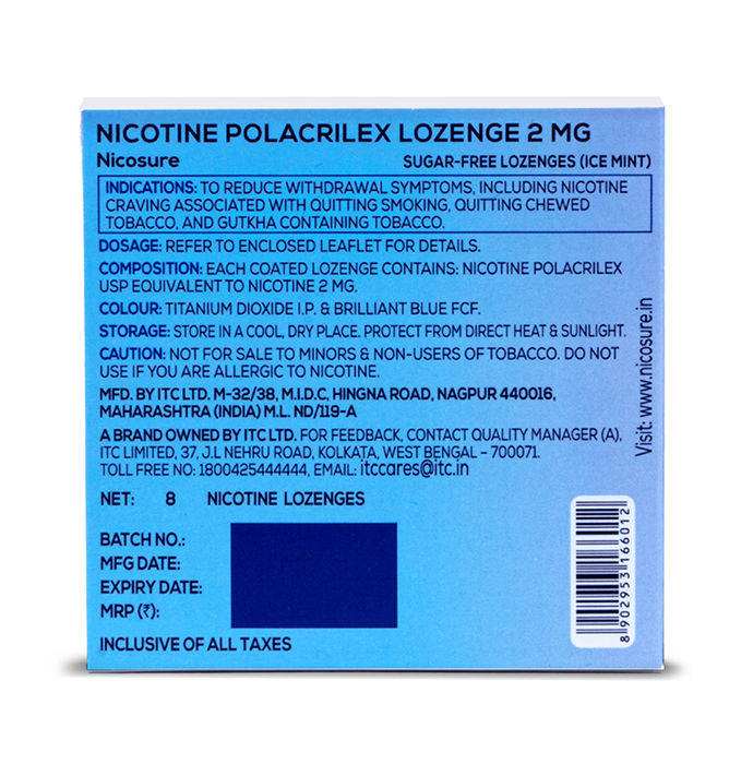 Buy Nicosure 2mg Sugar Free Ice Mint Mini Lozenges, 8 Count | 19 ...