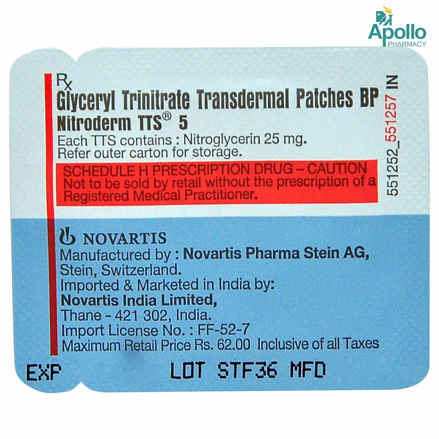 Nitroderm TTS 5 Transdermal Patch | Uses, Side Effects, Price | Apollo Pharmacy