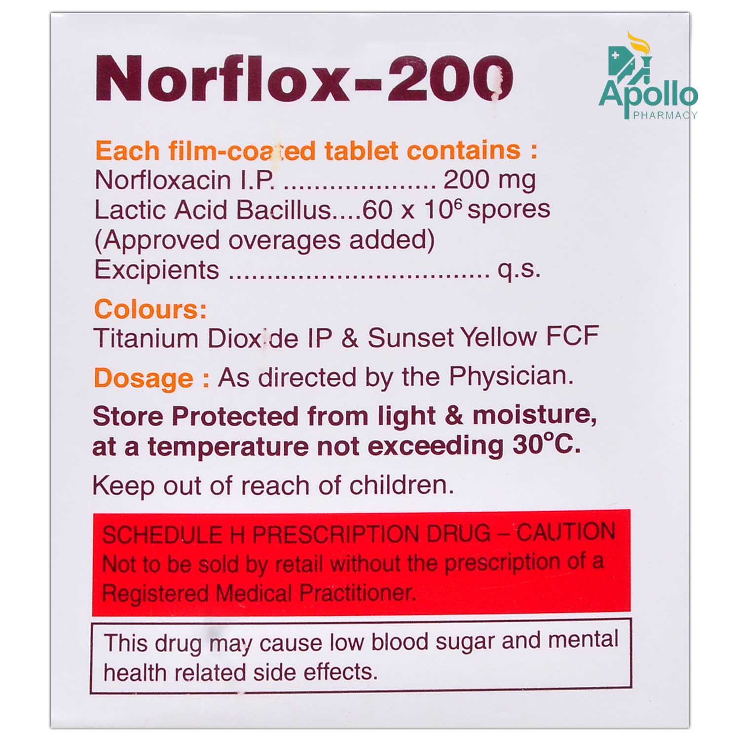 Norflox-200 Tablet 10's Price, Uses, Side Effects, Composition - Apollo ...