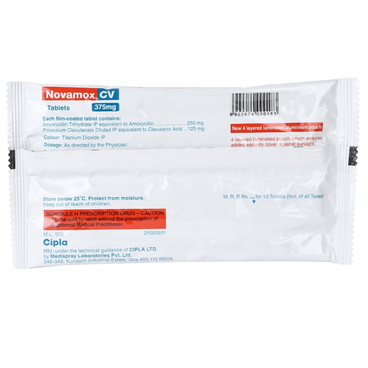 Novamox CV 375 mg Tablet | Uses, Side Effects, Price | Apollo Pharmacy