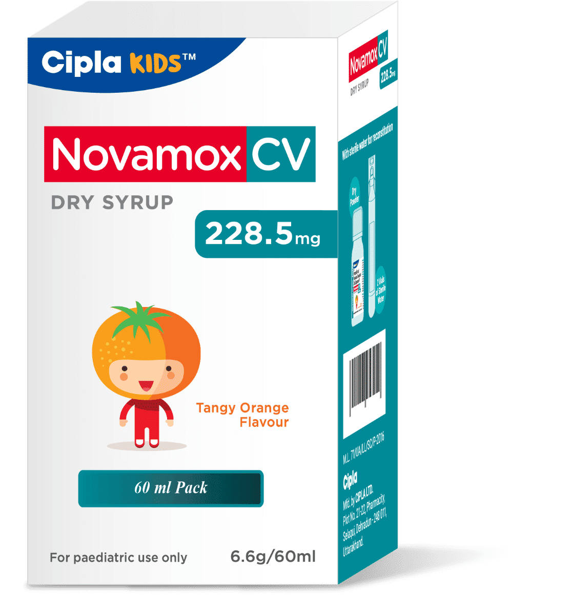 Novamox CV 228.5 mg Tangy Orange Paediatric Dry Syrup 60 ml | Uses ...