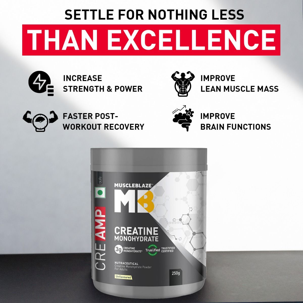 Buy MuscleBlaze Creatine Monohydrate CreAMP Unflavoured Powder, 250 gm ...