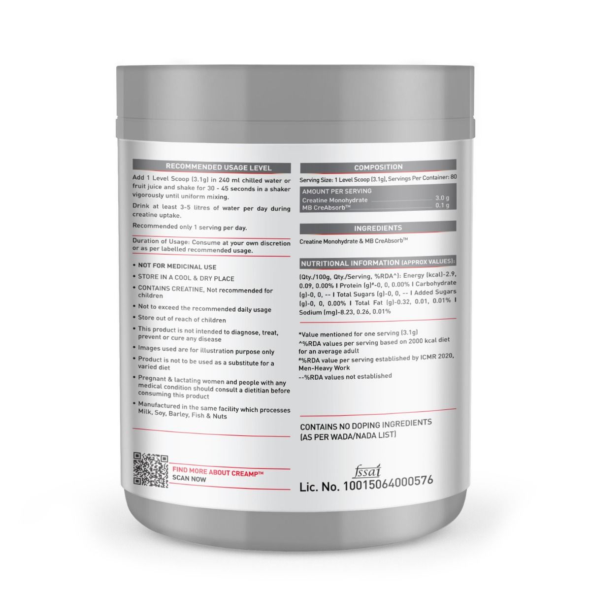 Buy MuscleBlaze Creatine Monohydrate CreAMP Unflavoured Powder, 250 gm ...