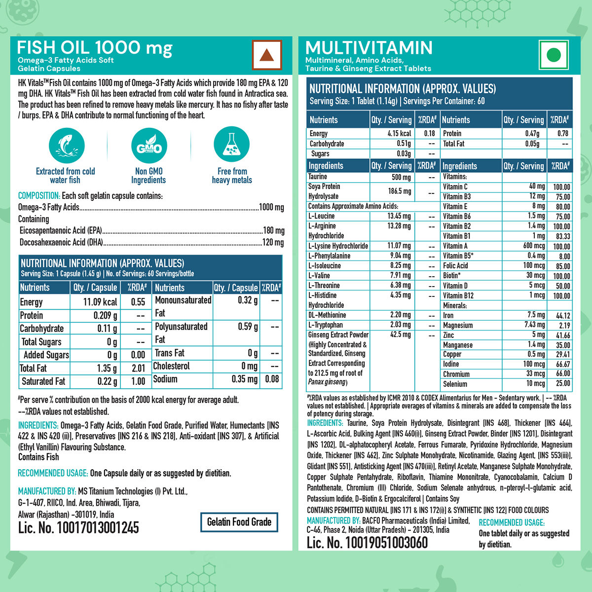 Buy HealthKart HK Vitals Multivitamin and Fish Oil 1000mg Combo, (60 ...